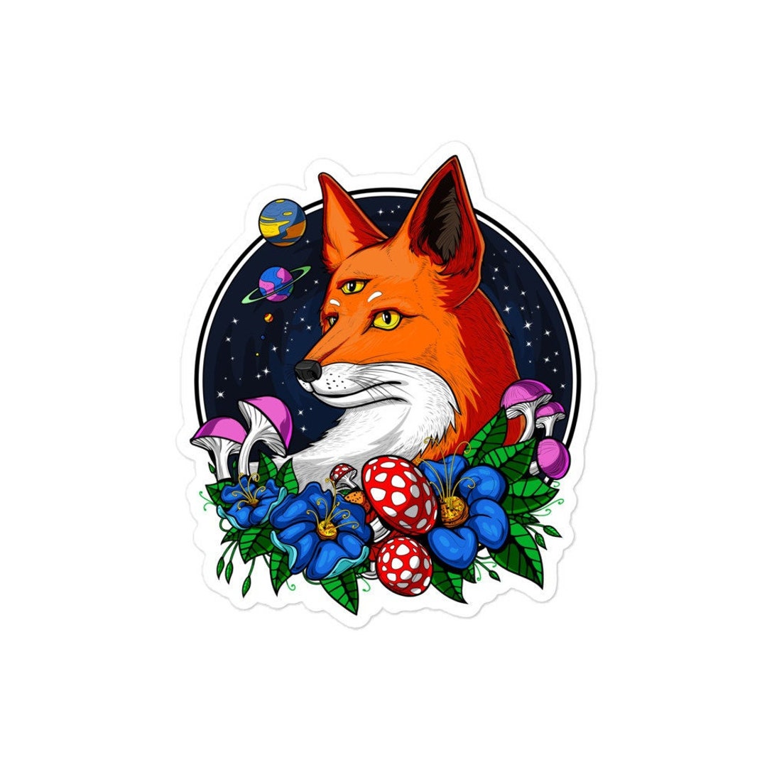 Psychedelic Fox Vinyl Sticker, Trippy Fox Sticker, Forest Sticker, Fox ...