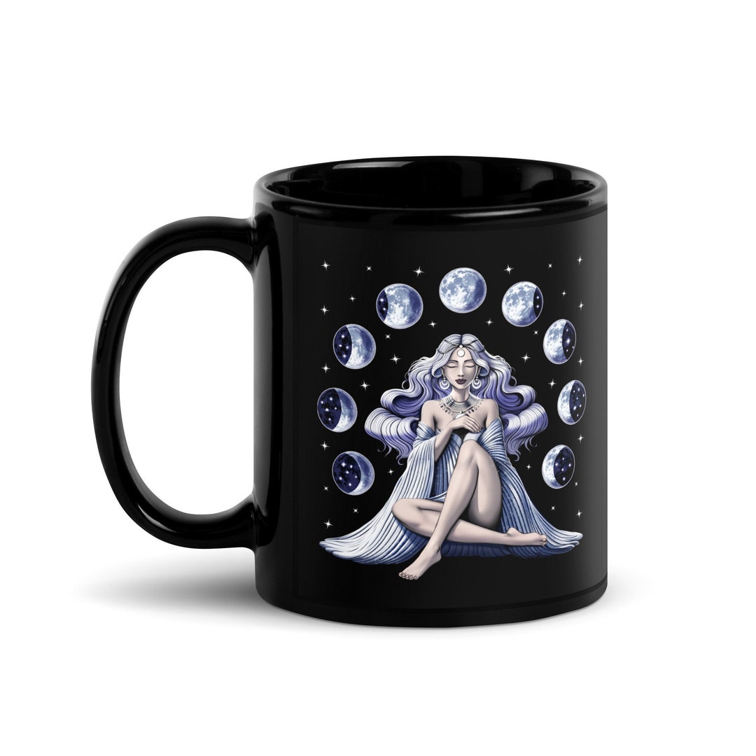 Moon Goddess Black Coffee Mug, Gothic Black Mugs, Moon Phases Mug, Witch Mugs, Magical Goth Mug ...