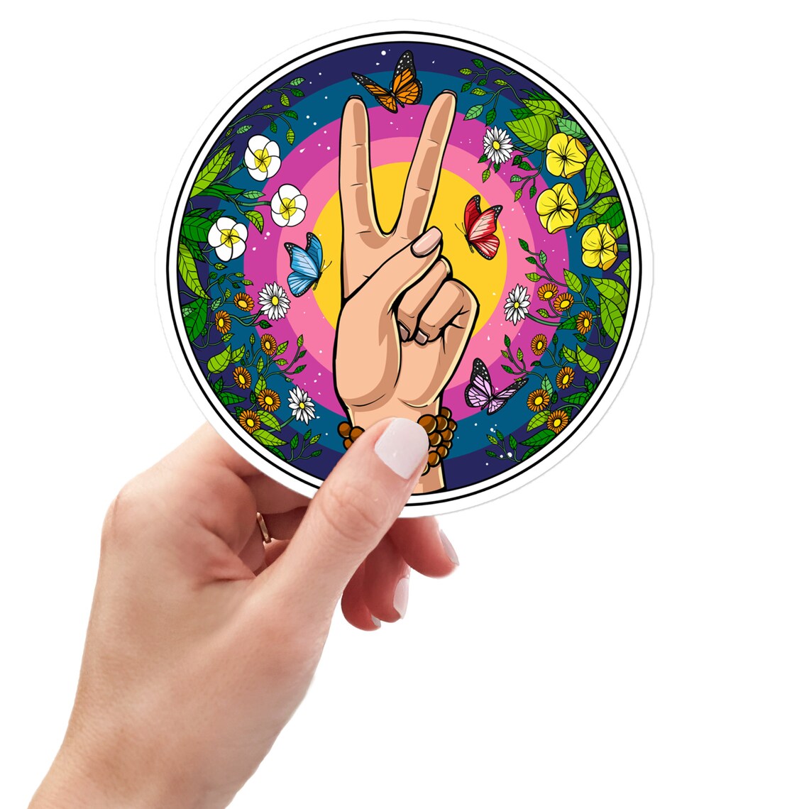 Hippie Peace Sign Sticker Floral Vinyl Sticker Hippie - Etsy
