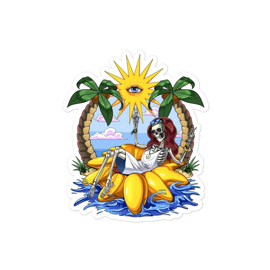 Hippie Skeleton Sticker - Pool Party Sticker - Floral Hippie Decals ...