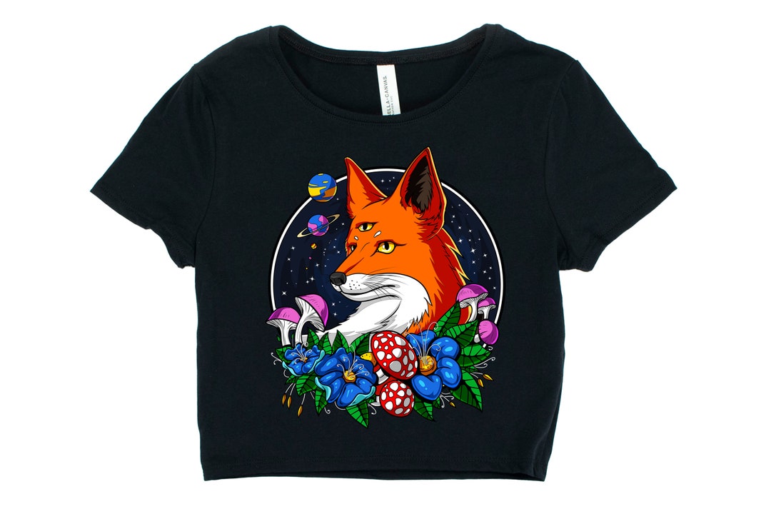 Psychedelic Fox Fitted Crop Top, Fox Womens Shirt, Fox Clothing, Forest ...
