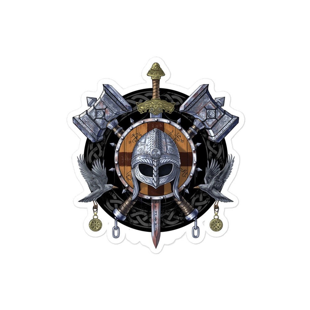 Norse Viking Warrior Sticker - Nordic Mythology Ravens Stickers ...