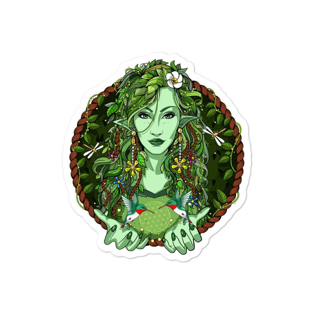 Gaia Nature Goddess Sticker, Forest Sticker, Hummingbirds Sticker ...