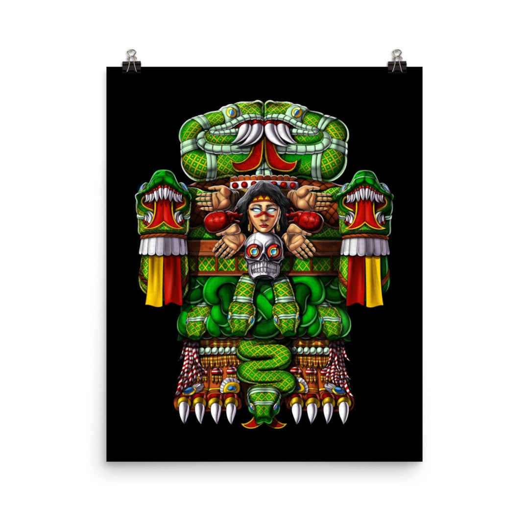 Aztec Goddess Coatlicue Poster, Aztec Mythology Art Print, Aztec Gods Poster, Ancient Mayan ...