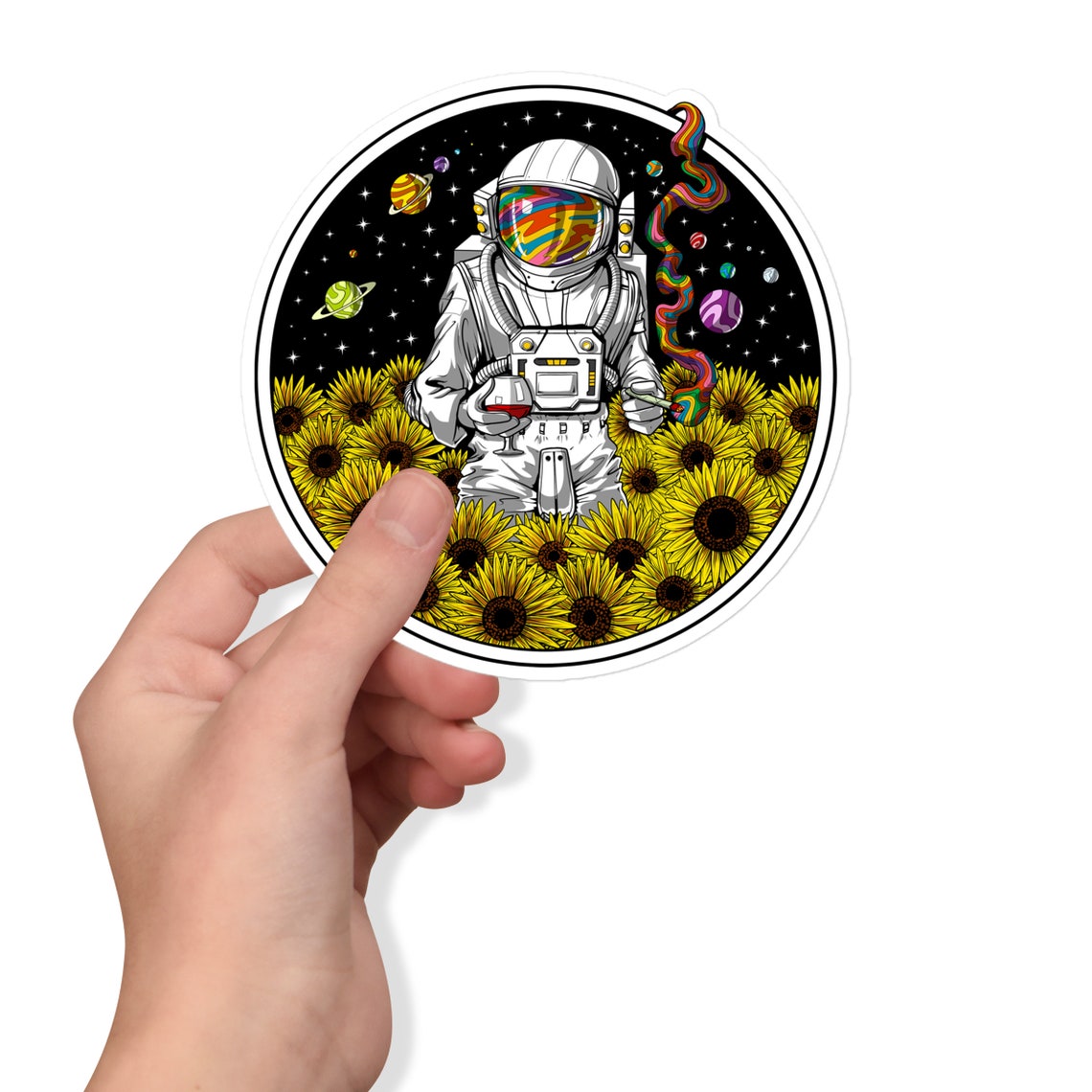 Psychedelic Astronaut Sticker Space Sunflowers Sticker - Etsy