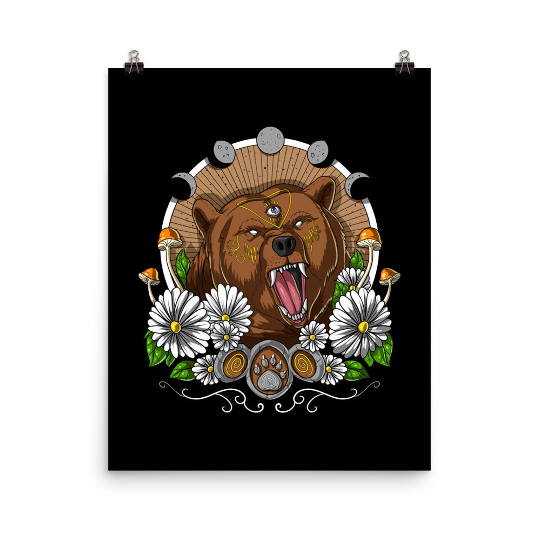 Psychedelic Bear Poster, Forest Room Decor, Bear Wall Decor, Floral Art Print, Flowers Art Print ...