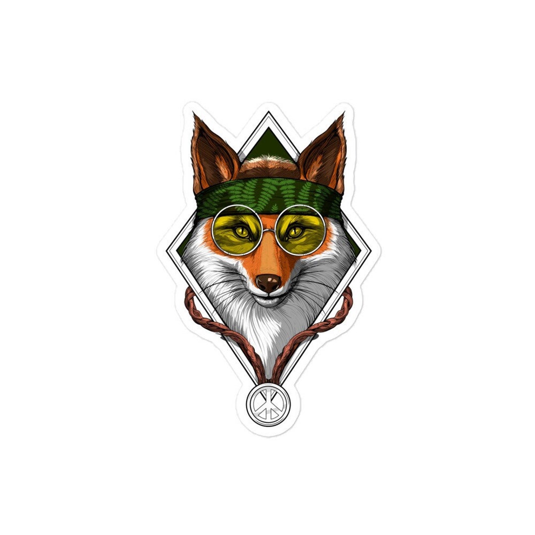 Fox Sticker, Hippie Sticker, Fox Decals, Funny Hippie Decal, Fox Lover ...