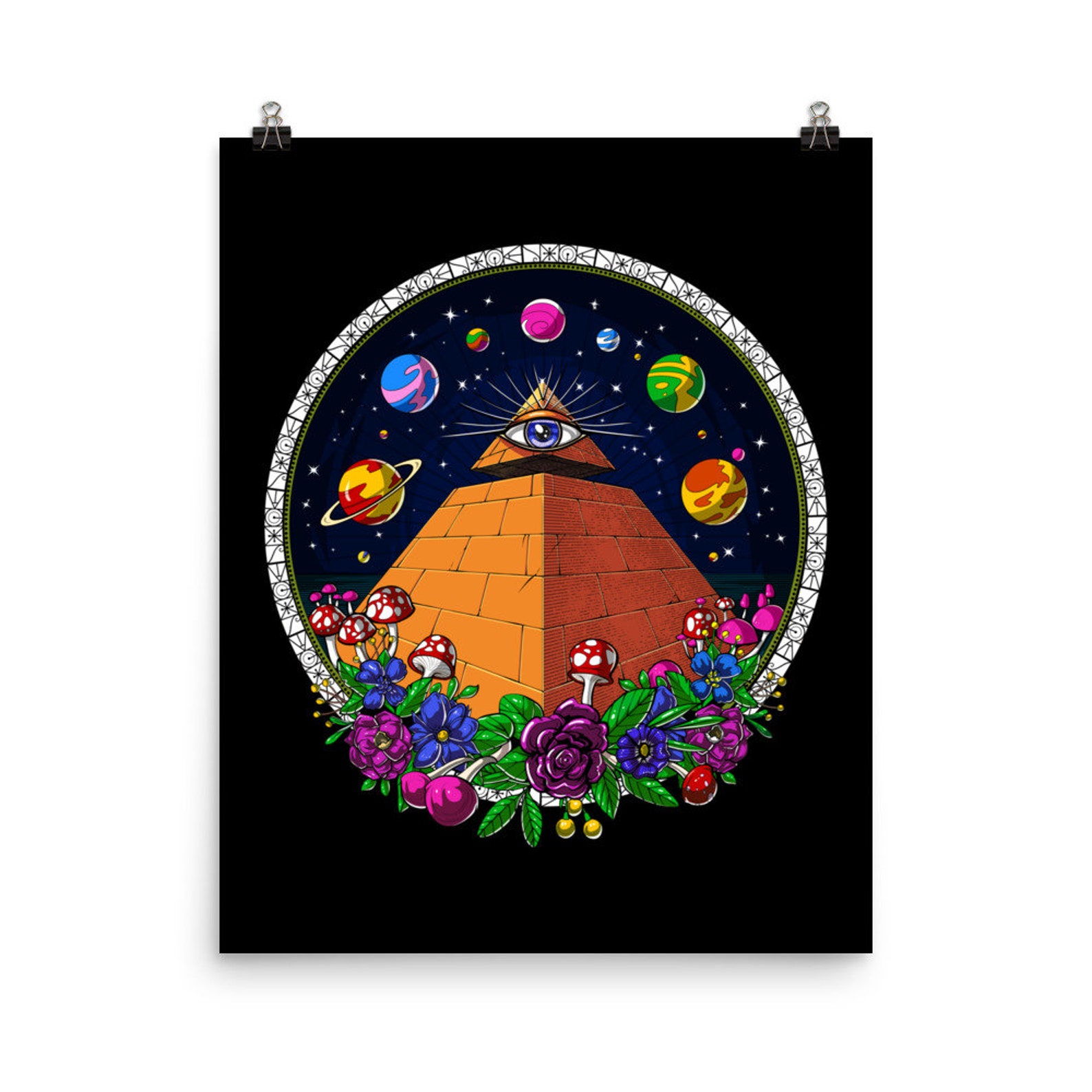 Psychedelic Pyramid Poster, Trippy Wall Decor, Floral Botanical Room ...