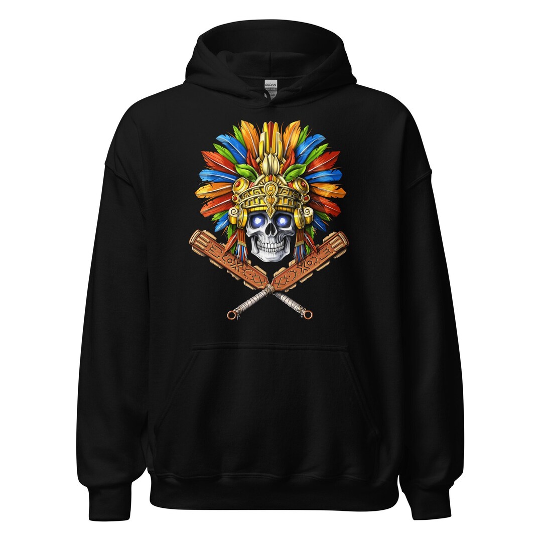 Aztec Warrior Hoodie, Aztec Skull Sweatshirt, Aztec Headdress Hoodie ...