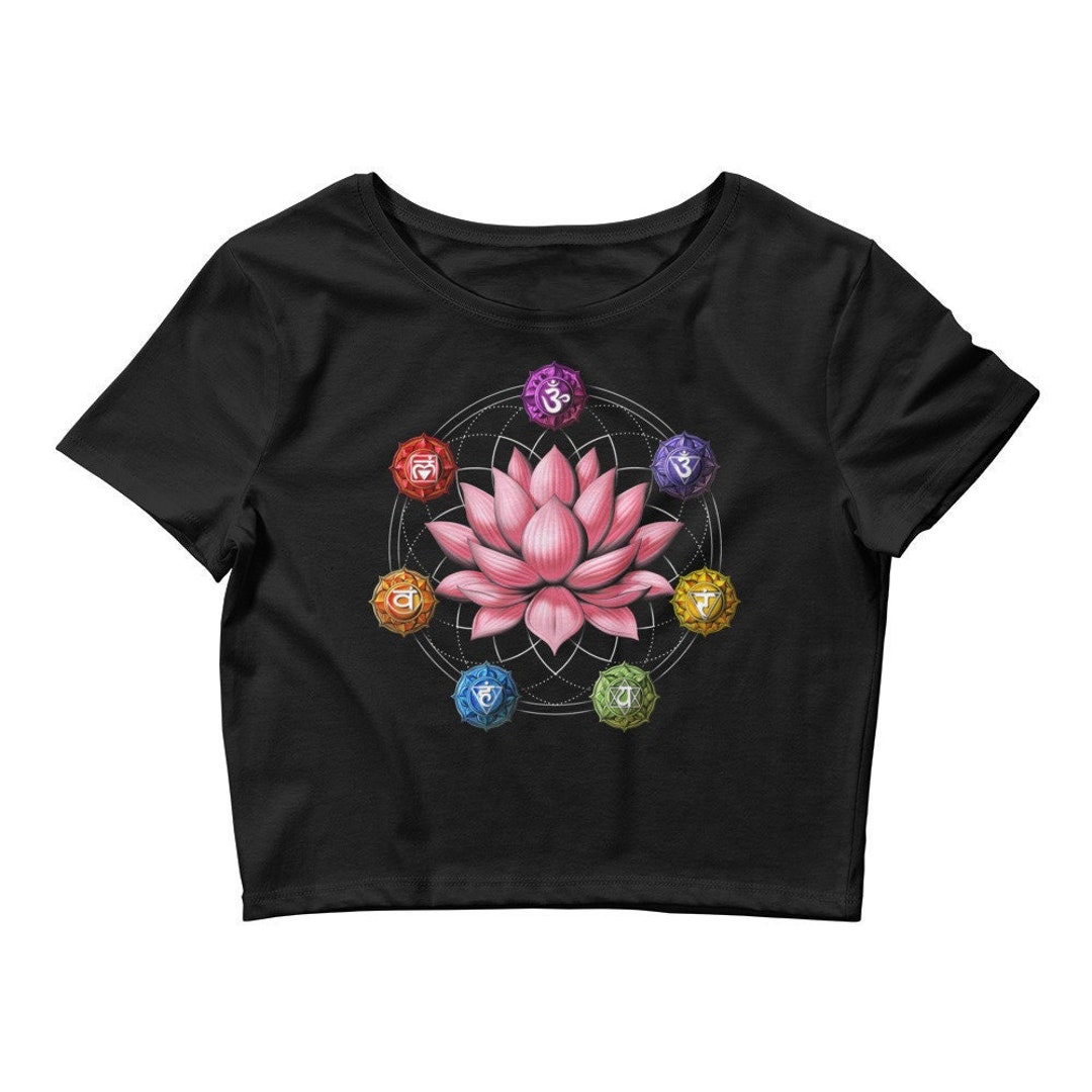 Lotus Chakra Symbols Fitted Crop Top, Zen Yoga Shirt, Sacred Geometry ...