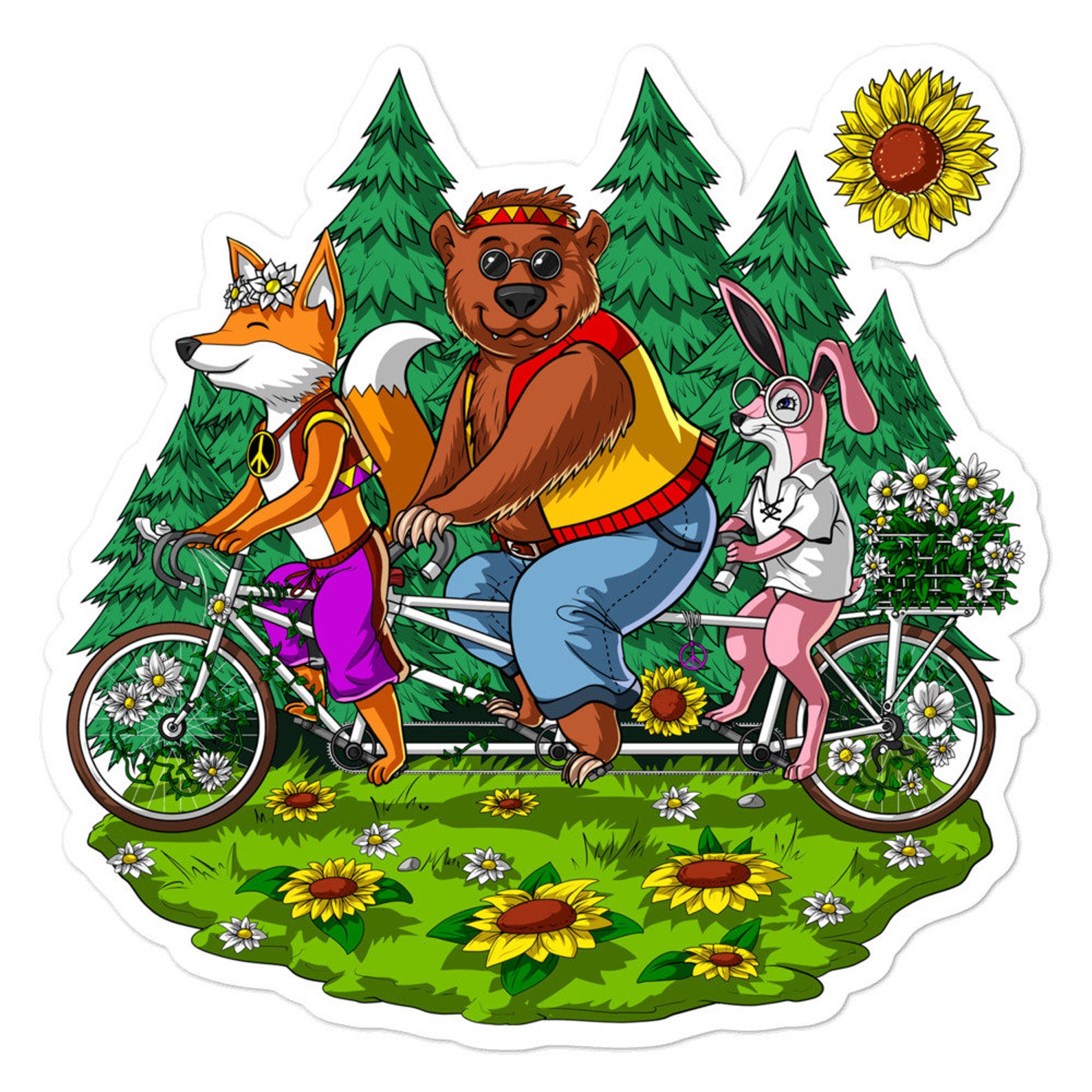Hippie Animals Riding Bicycle Sticker Fantasy Forest Vinyl - Etsy
