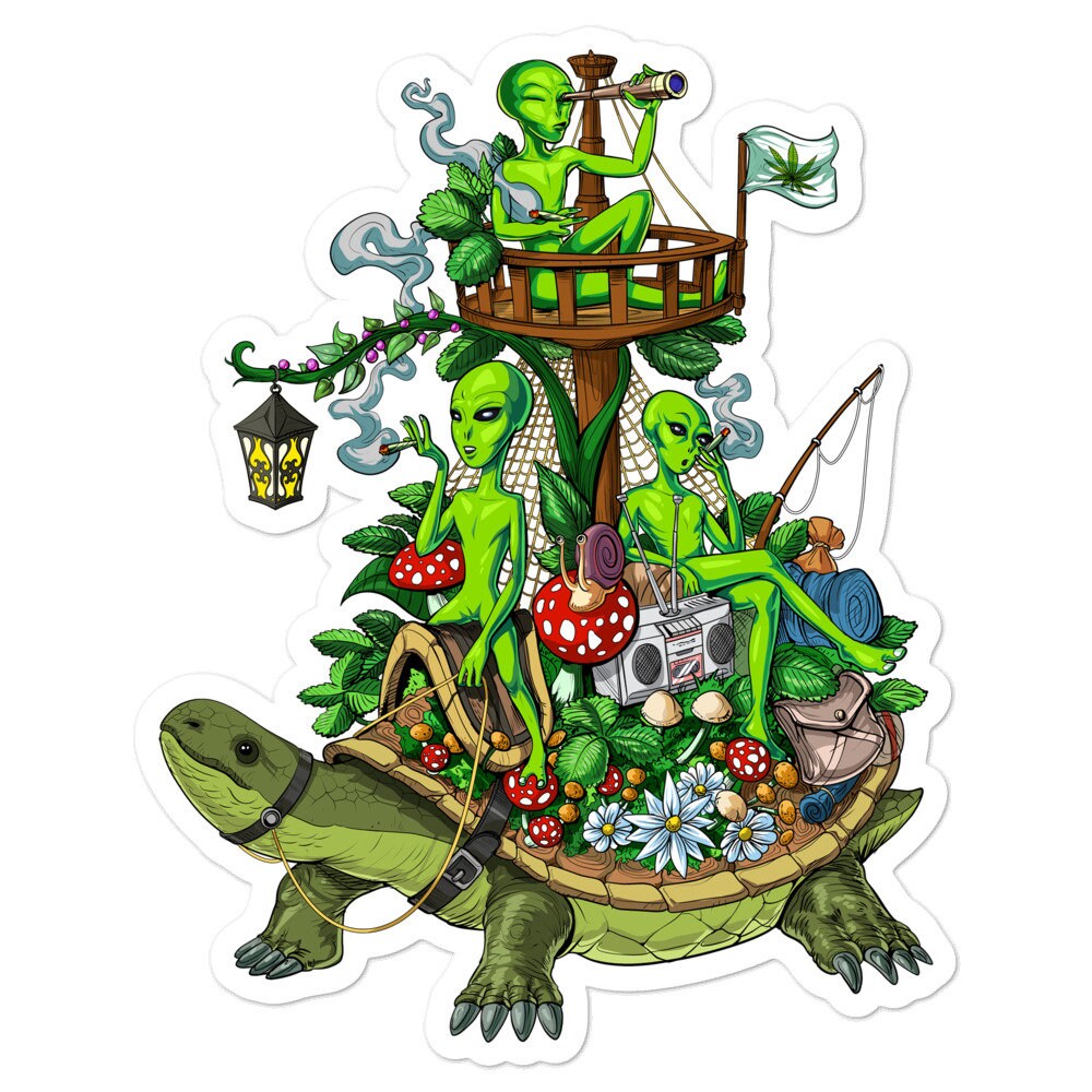 Psychedelic Aliens Smoking Weed Sticker Marijuana Cannabis | Etsy