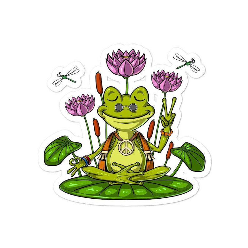 Frog Hippie Sticker, Zen Yoga Meditation Sticker, Namaste Peace Decal ...