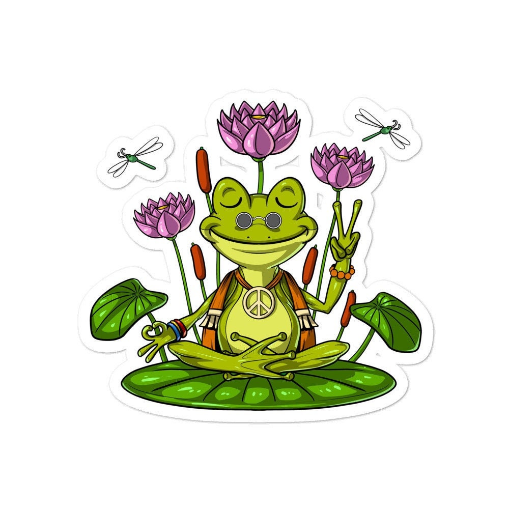 Frog Hippie Sticker, Zen Yoga Meditation Sticker, Namaste Peace Decal ...