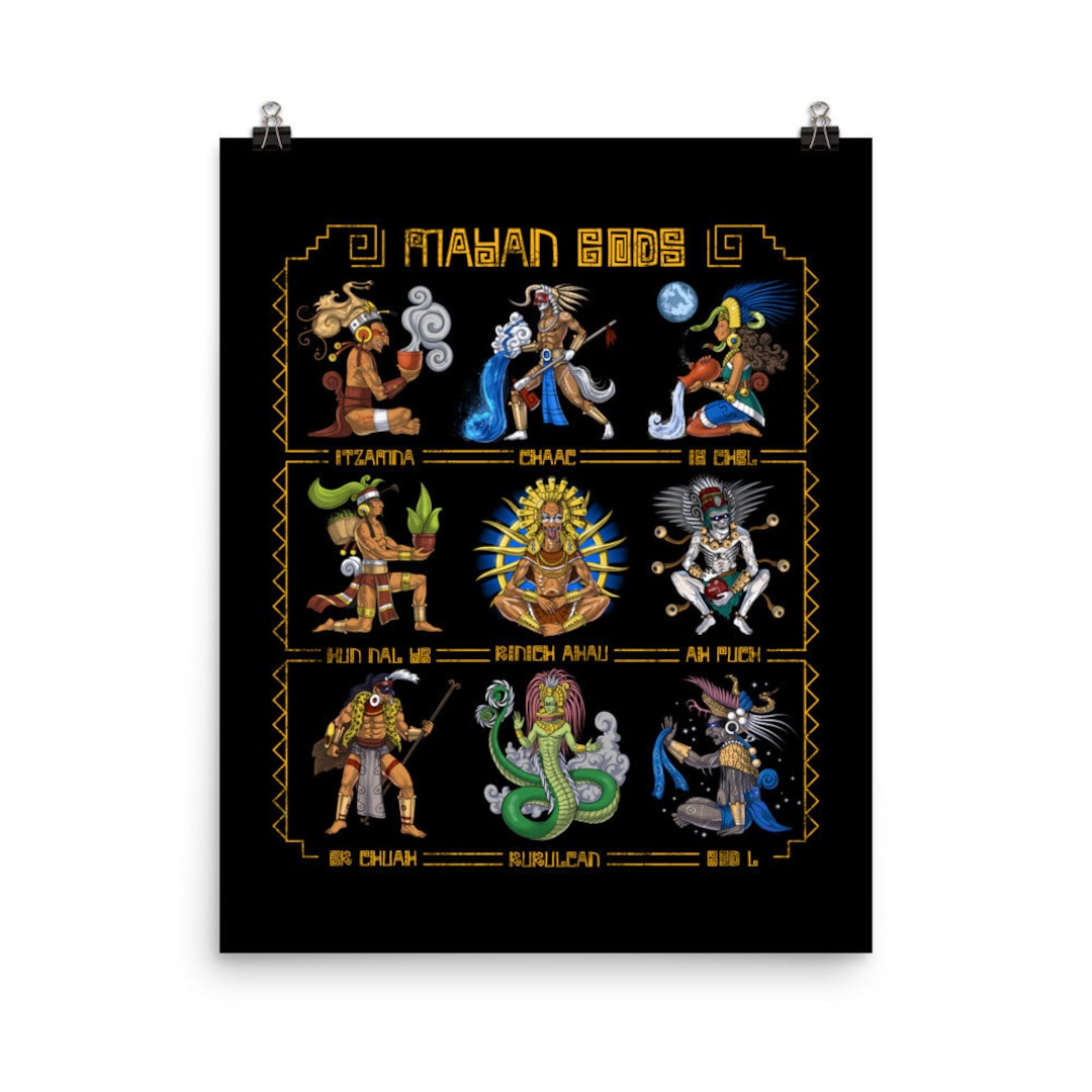 Ancient Mayan Mythology Gods Poster - Aztec Civilization Deities Wall ...