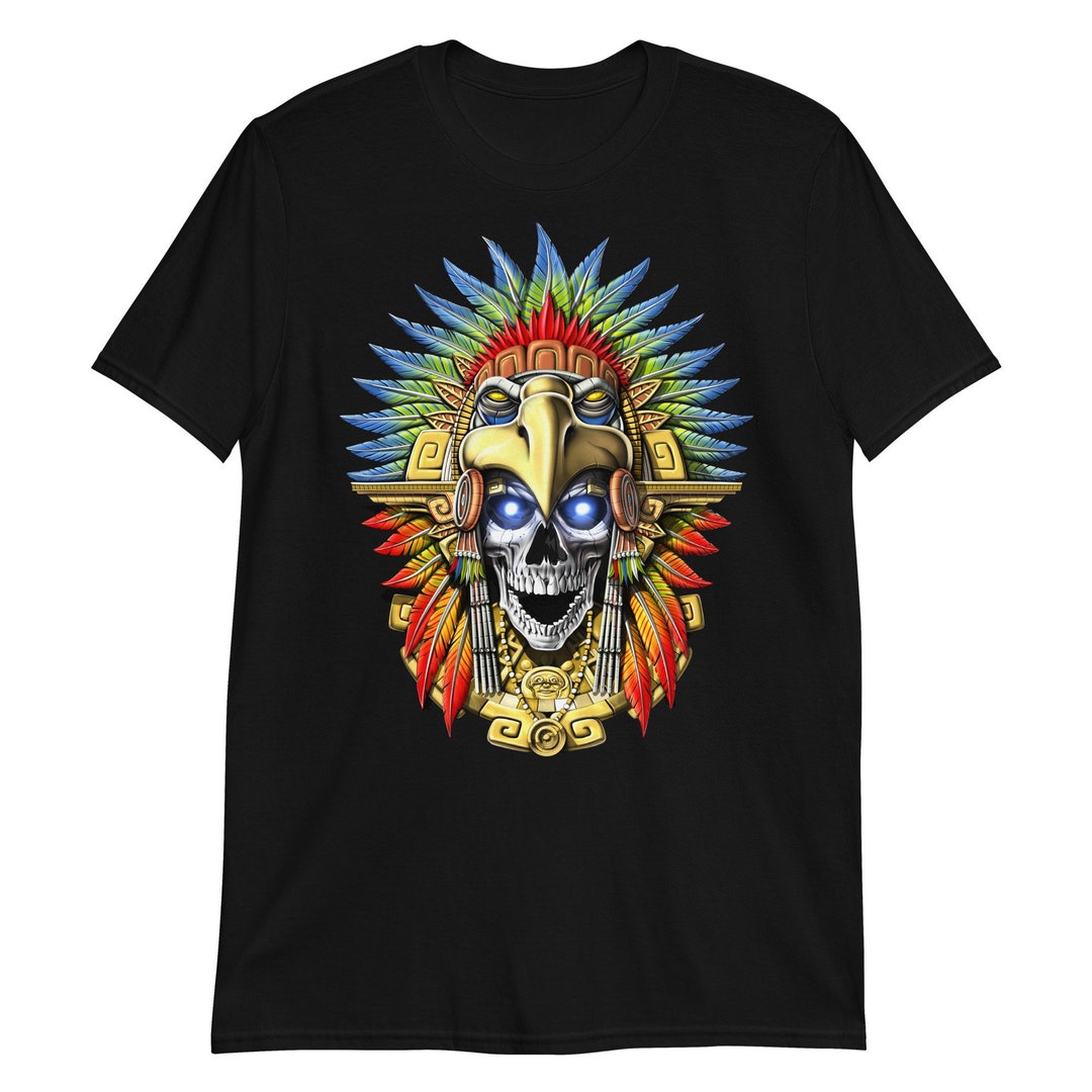 Aztec Skull Warrior T-shirt, Aztec Eagle Headdress Shirts, Aztec Mens ...