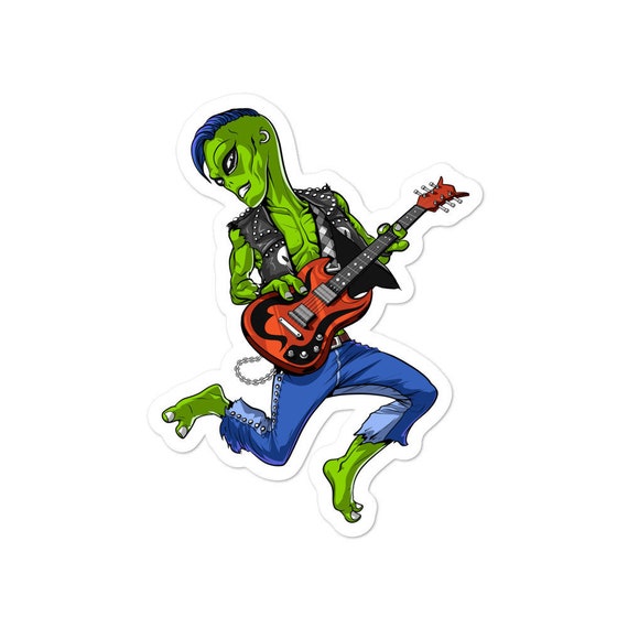 Space Alien Playing Guitar Sticker Guitarist Sticker | Etsy