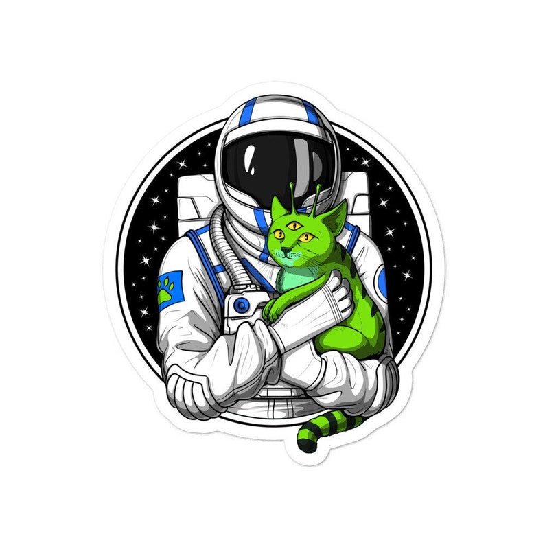 Astronaut Alien Cat Sticker Psychedelic Cat Decals Space - Etsy