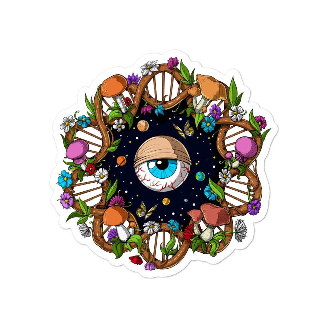 Psychedelic Mushrooms Sticker, Mushroom Vinyl Sticker, Trippy DNA Chain ...