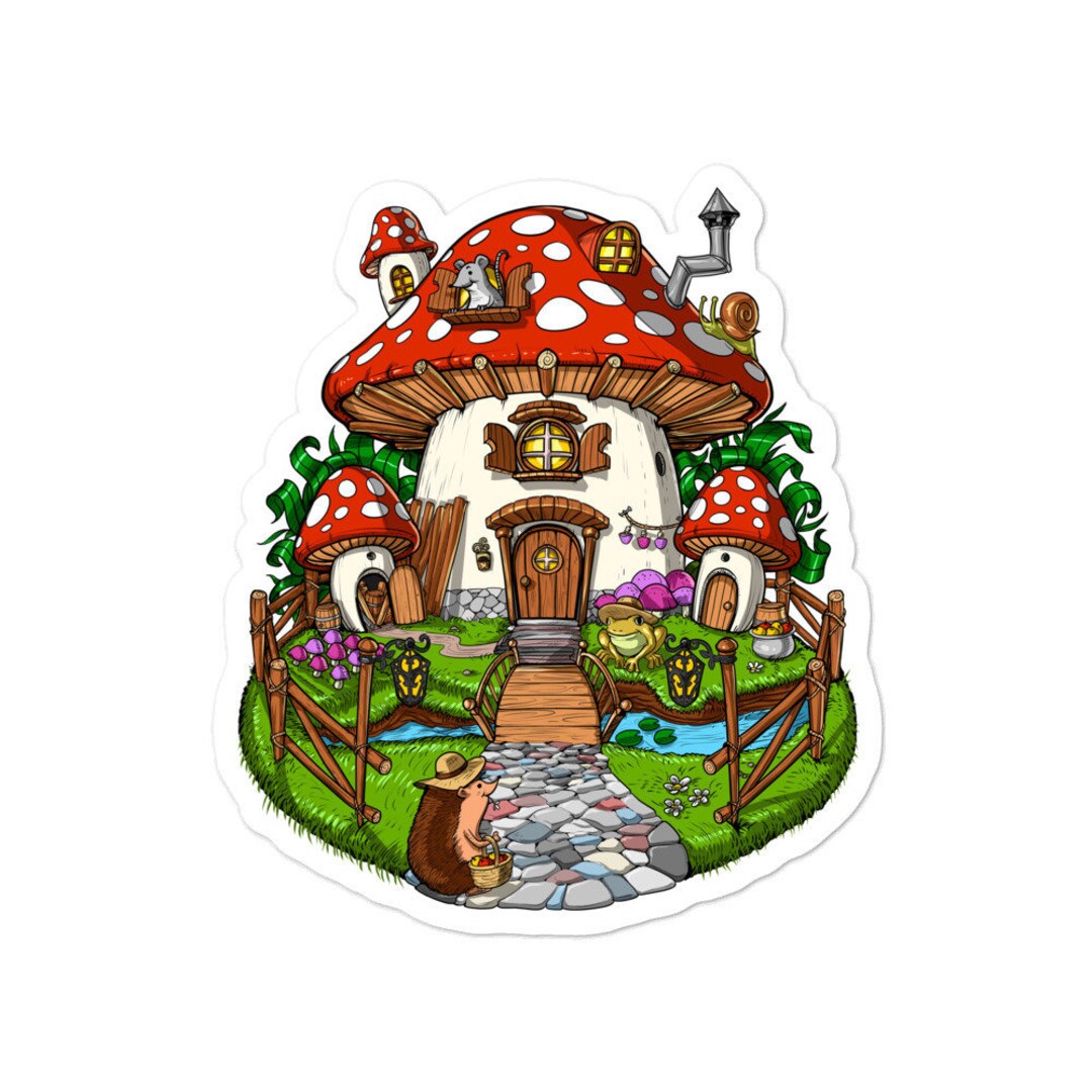 Mushroom House Sticker Forest Magic Mushrooms Sticker Amanita Muscaria ...