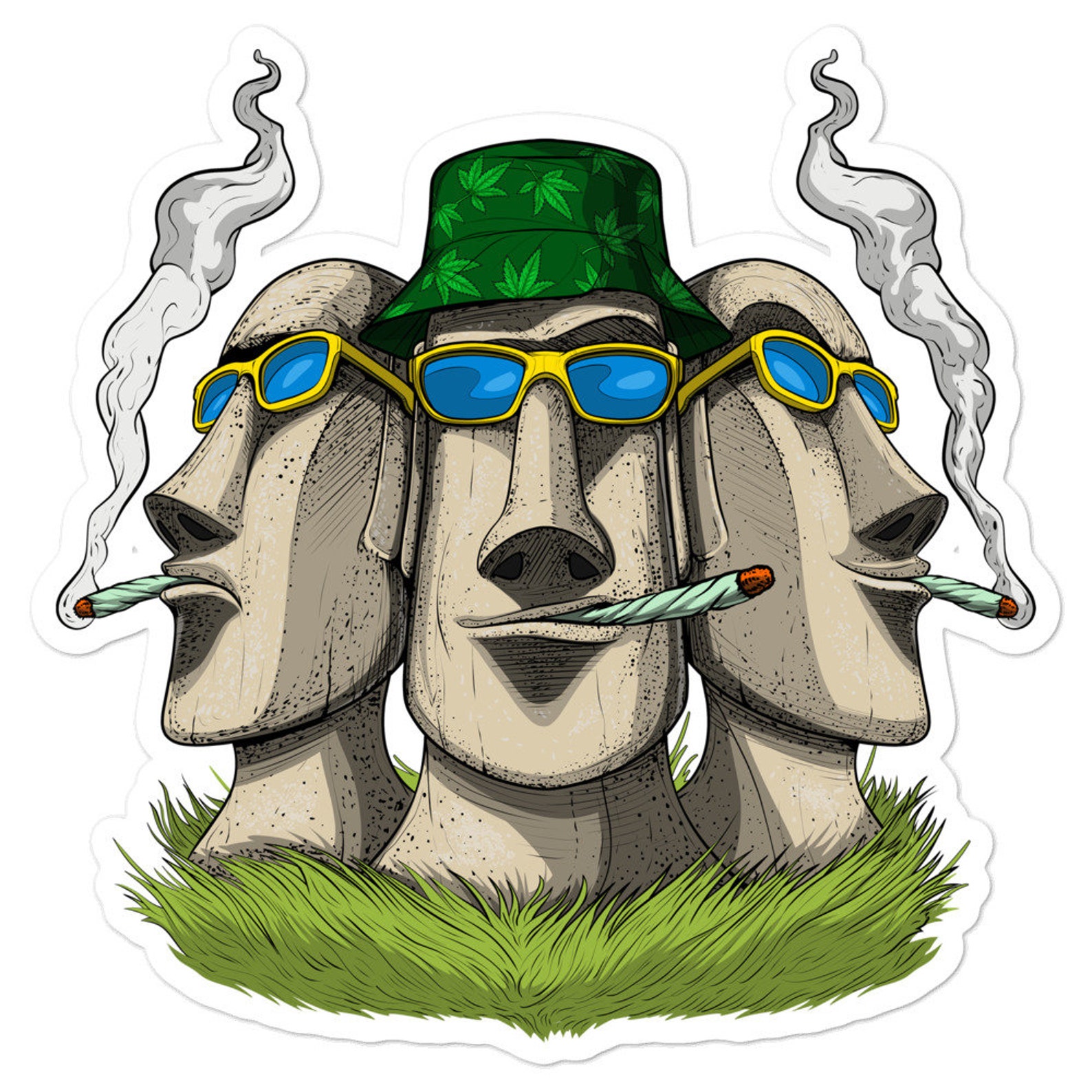 Psychedelic Moai Heads Smoking Weed Sticker Hippie Stoner | Etsy