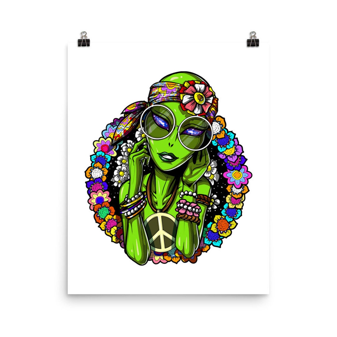 Hippie Poster, Alien Poster, Alien Wall Decor, Hippie Art Print, Floral ...