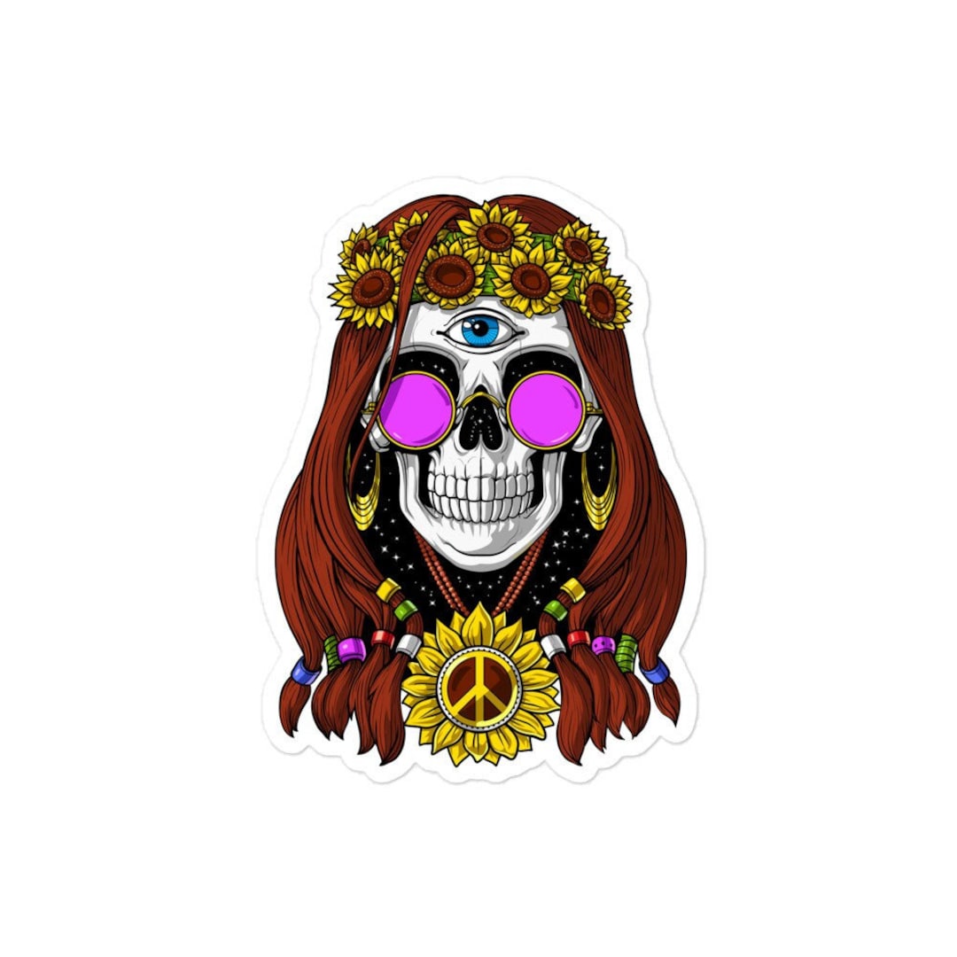 Hippie Skull Vinyl Sticker, Sunflowers Sticker, Peace Sign Decal ...