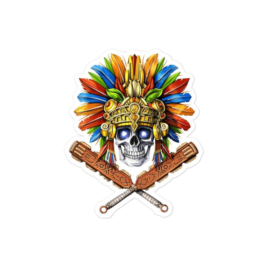 Aztec Warrior Sticker, Aztec Skull Sticker, Aztec Headdress Decal ...