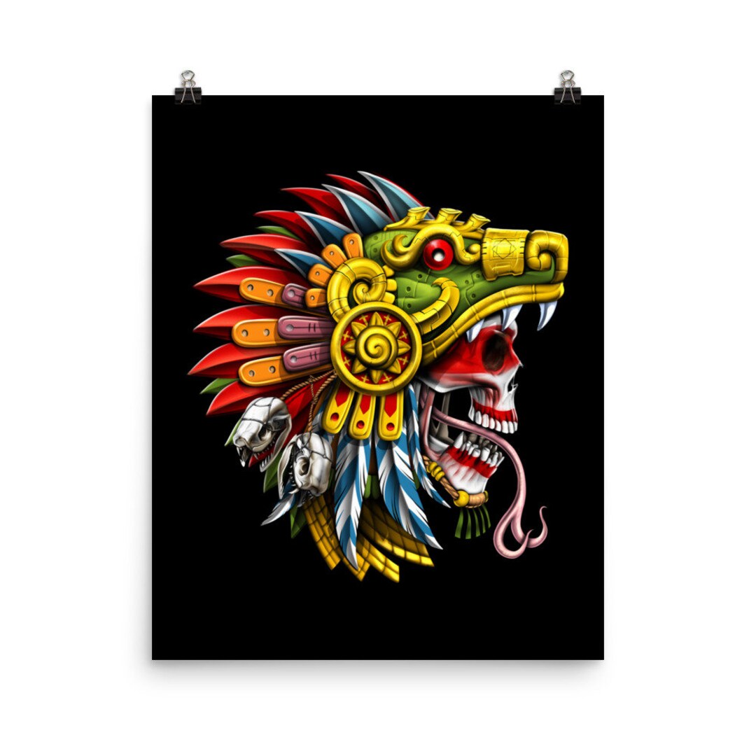 Aztec Skull Warrior Poster Aztec Serpent Wall Decor Quetzalcoatl Aztec ...