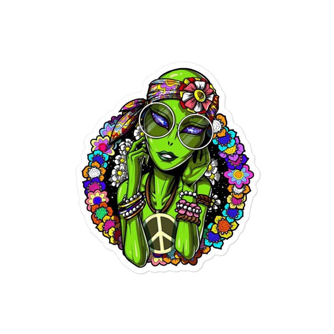 Alien Hippie Vinyl Sticker - Hippie Floral Sticker - Hippie Decals ...
