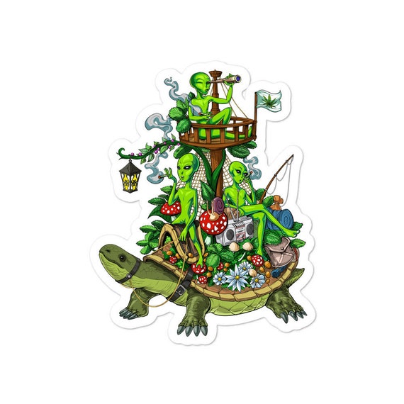 Psychedelic Aliens Smoking Weed Sticker Marijuana Cannabis | Etsy