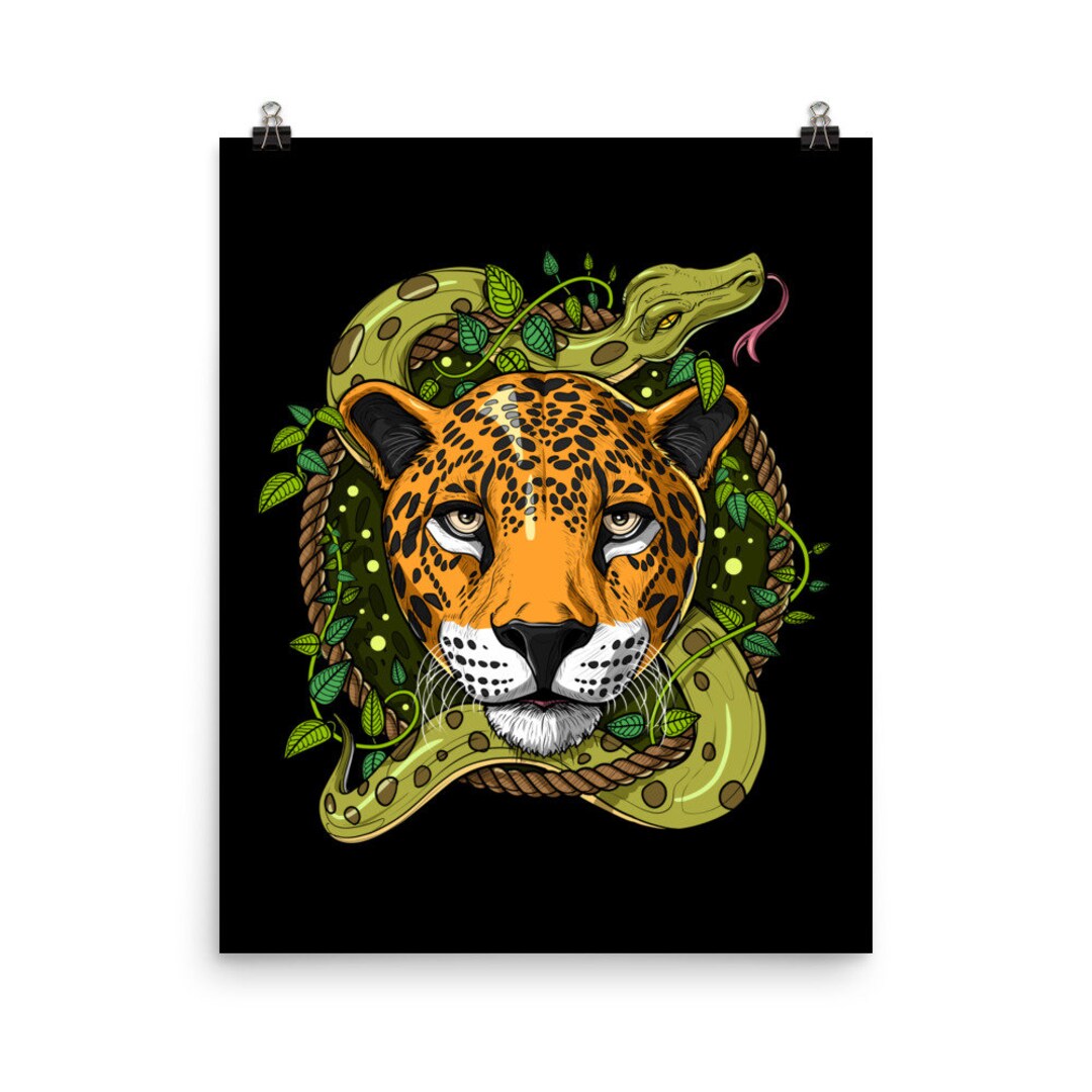 Jaguar Poster, Psychedelic Jaguar Art Print, Snake Poster, Jaguar Wall ...