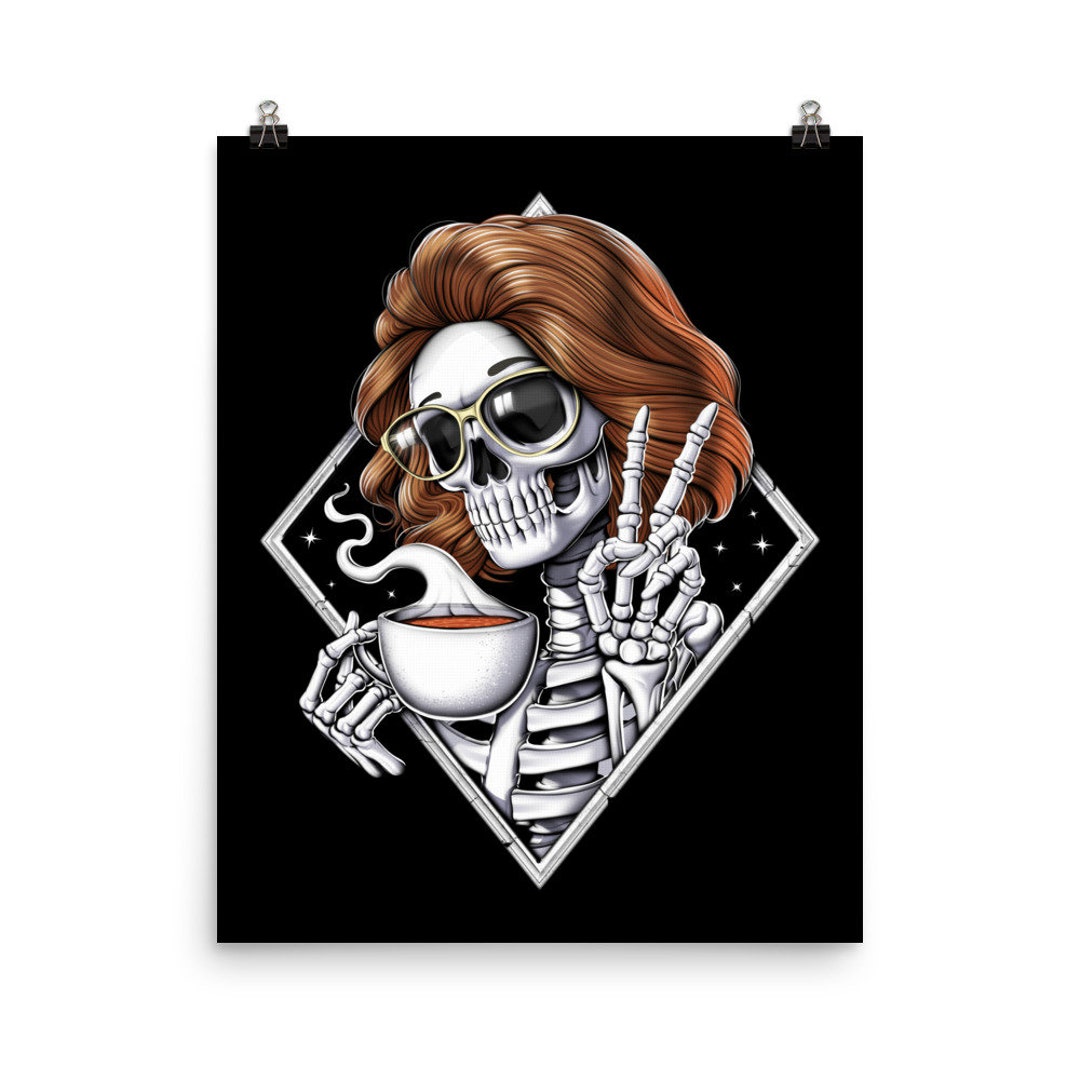 Skeleton Hippie Coffee Poster: Gothic Art Print - Etsy