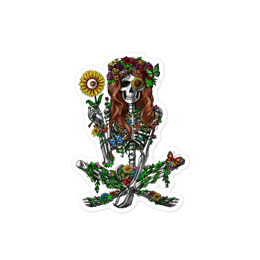 Hippie Skeleton Sticker, Hippie Floral Stickers, Plants Stickers ...