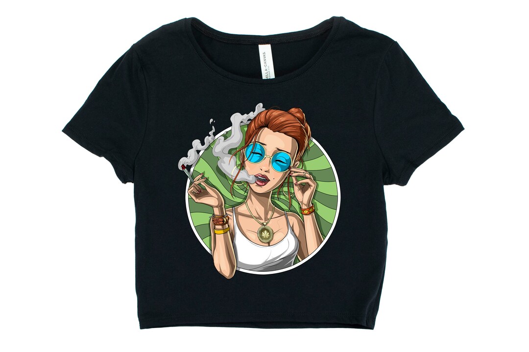 Stoner Smoking Weed Crop Top Hippie Womens Shirt Psychedelic Festival ...