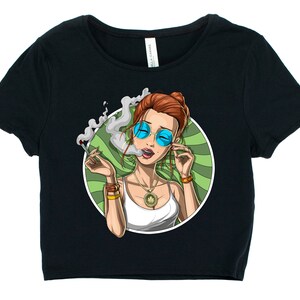 Stoner Smoking Weed Crop Top Hippie Womens Shirt Psychedelic Festival Clothing Marijuana Clothes ...