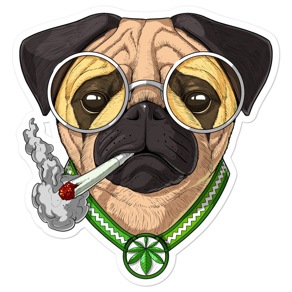 Pug Dog Smoking Weed Sticker Stoner Cannabis Sticker - Etsy