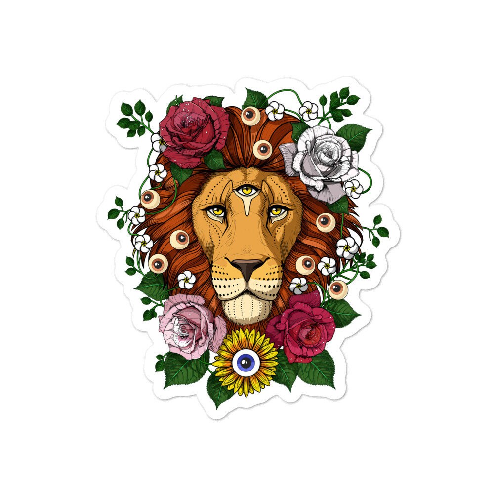 Psychedelic Lion Vinyl Sticker Trippy Lion Sticker Forest - Etsy