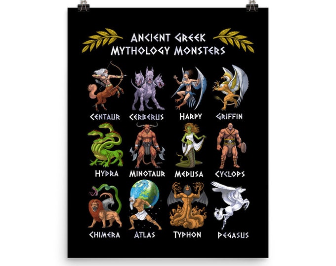 Illustrated Map, Mythical Beasts of Ancient Greece, Art Print -poster ...