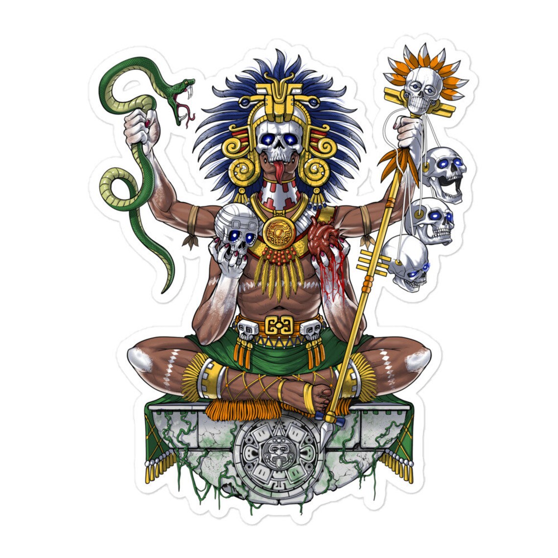 Aztec Skull Warrior Sticker Mayan Shaman Decal Aztec - Etsy