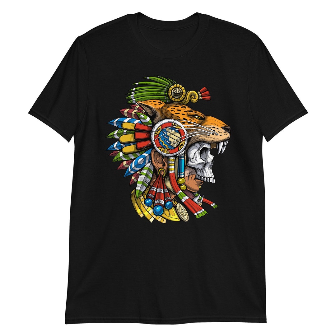 Aztec Jaguar Warrior Mask T-shirt, Aztec Skull Clothing, Aztec Unisex ...