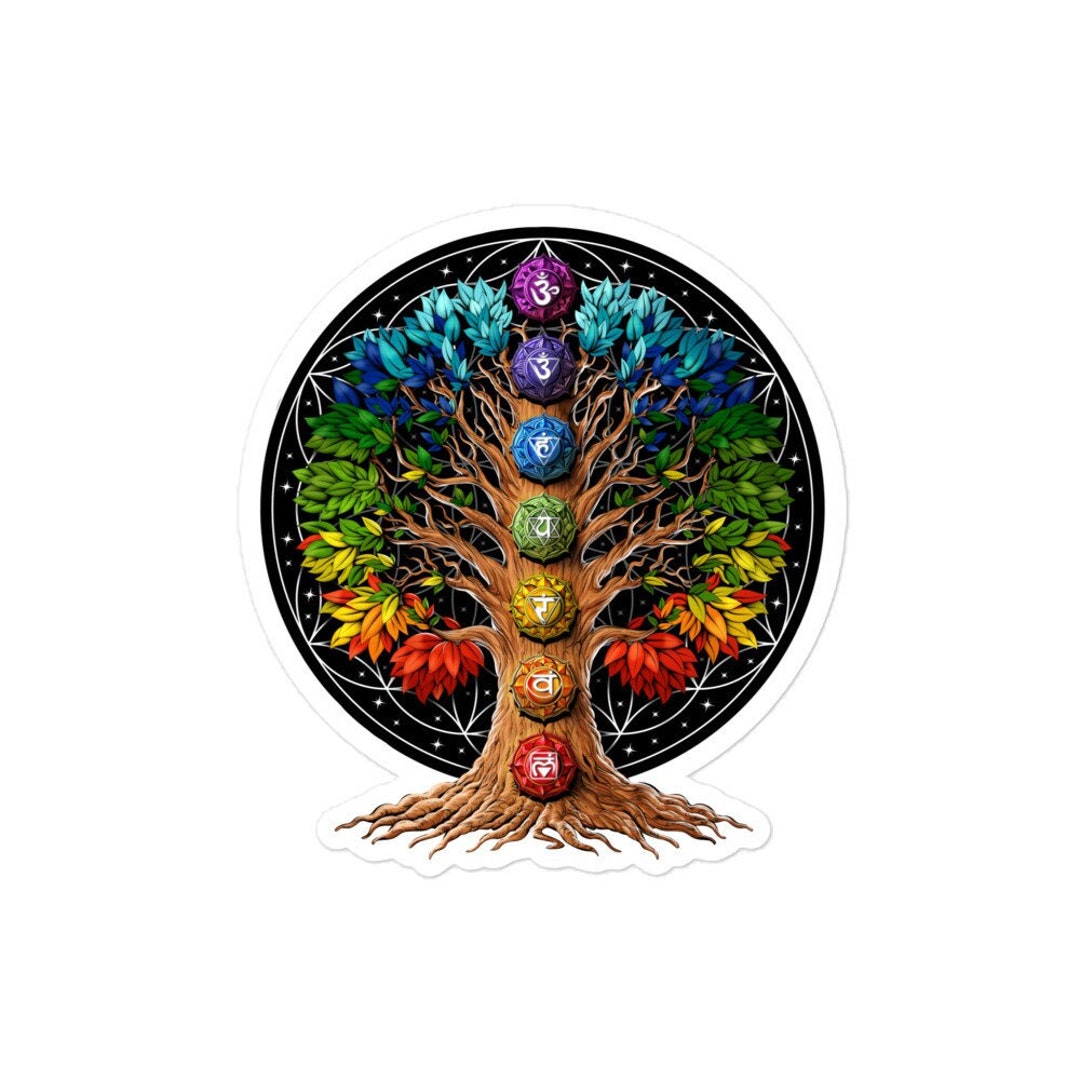Tree of Life Sticker, Zen Yoga Decal, Chakra Symbols Sticker, Flower of ...