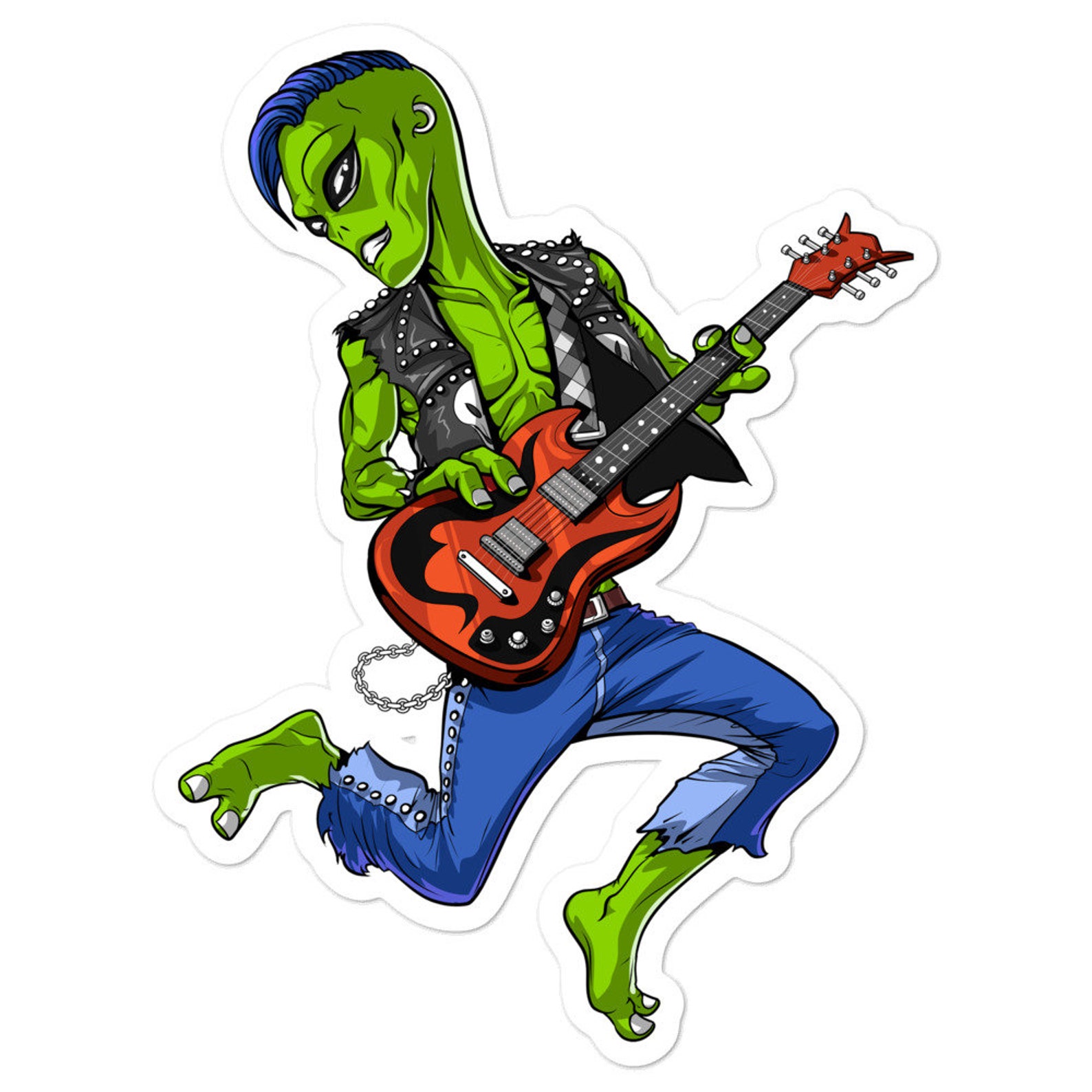 Space Alien Playing Guitar Sticker Guitarist Sticker - Etsy