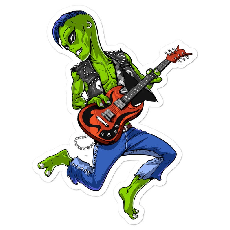 Space Alien Playing Guitar Sticker Guitarist Sticker | Etsy