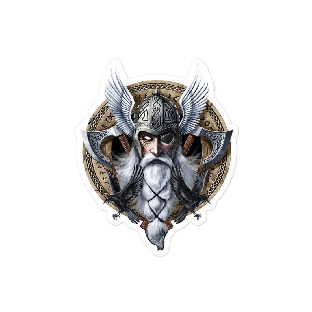 Norse Viking Warrior Sticker - Nordic Mythology God Ravens Sticker ...