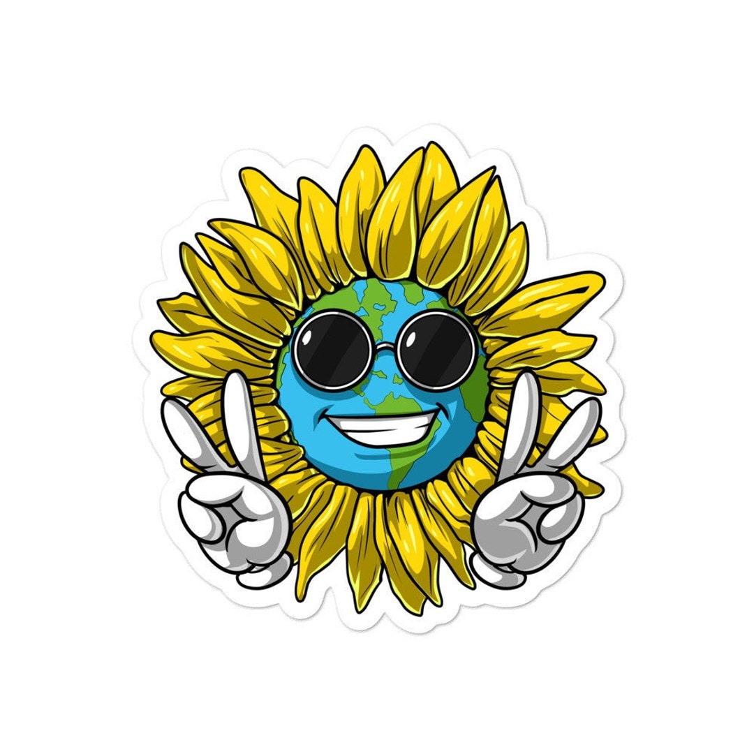 Hippie Sunflower Sticker, Planet Earth Decal, Peace Sign Nature Vinyl ...