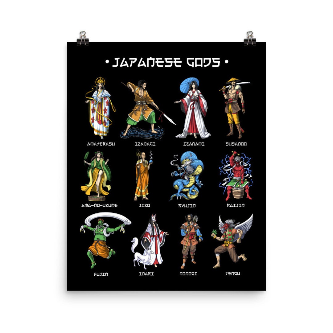 Japanese Mythology Gods Poster - Samurai Ninja Wall Decor - Asian Deity ...