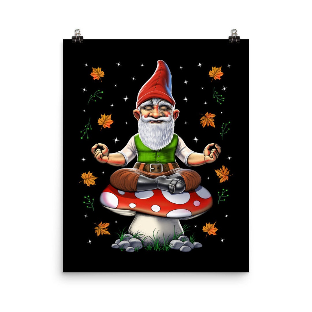 Mushroom Gnome Poster, Meditation Yoga Poster, Spiritual Art Print ...