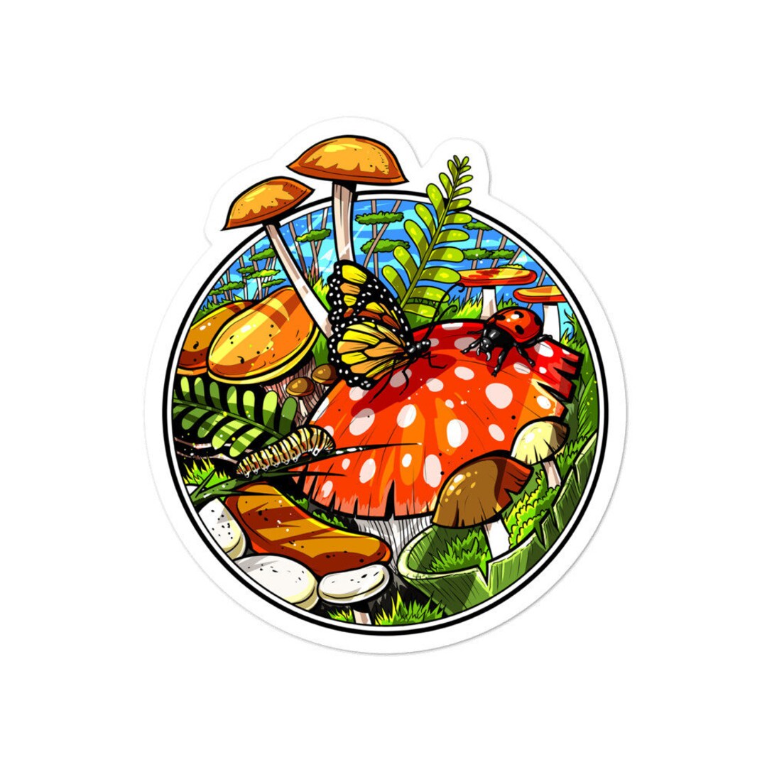 Forest Mushrooms Sticker, Mushroom Sticker, Fungi Vinyl Sticker ...
