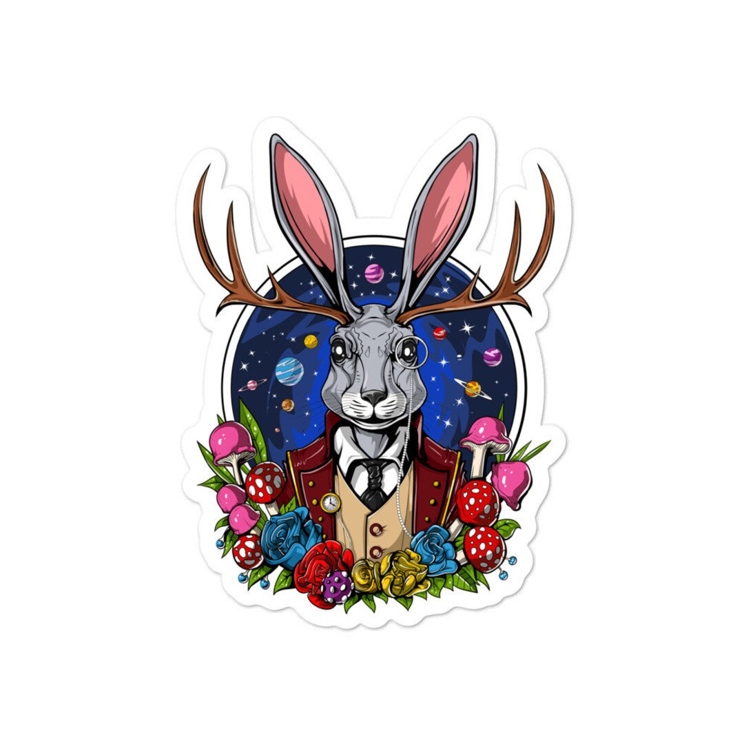 Jackalope Psychedelic Rabbit Sticker - Trippy Cryptozoology Sticker ...